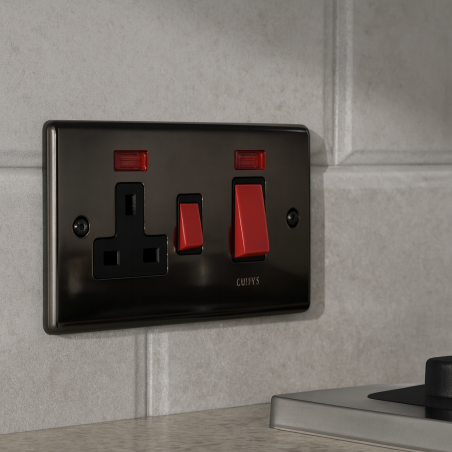 45A Cooker Switch Socket Black Nickel with Neon